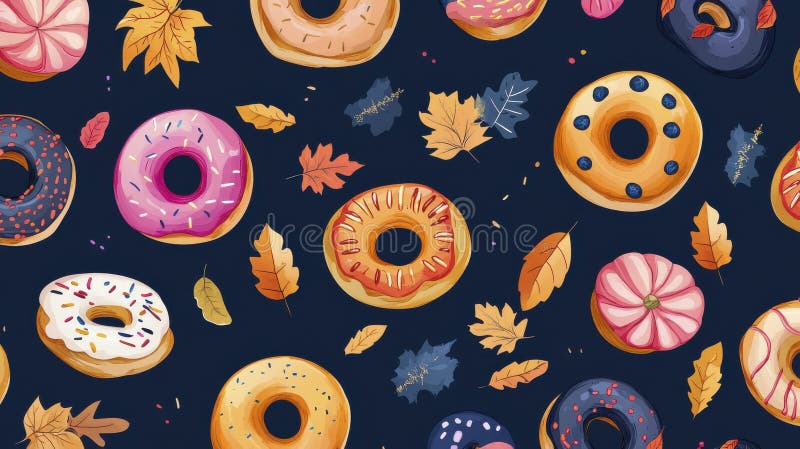 Pixel Art Autumn Donut Pattern with Colorful Icing and Falling Leaves ...