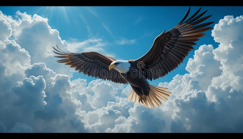 Pixel Art Bald Eagle in Flight: Majestic Bird Soaring through Sunlit ...