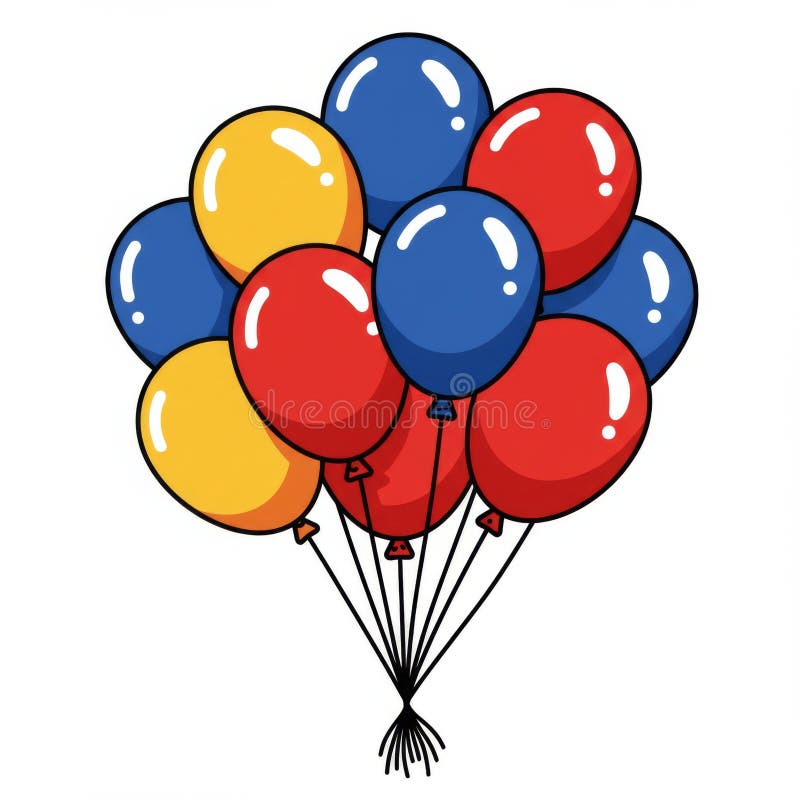 Pixel Art Balloons: Red, Blue, and Yellow Bunch Stock Illustration ...