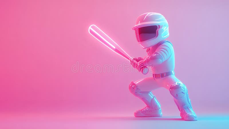 Pixel Art Baseball Player in Neon Pink and Blue Lighting Stock ...