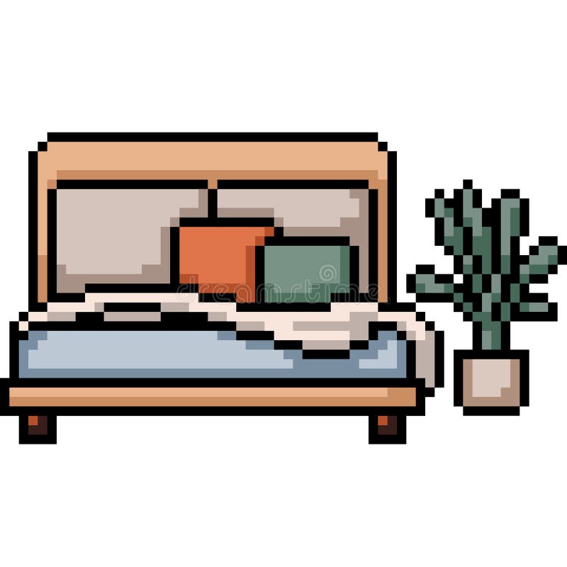 Pixel Art of Bedroom Bed Plant Stock Vector - Illustration of messy ...