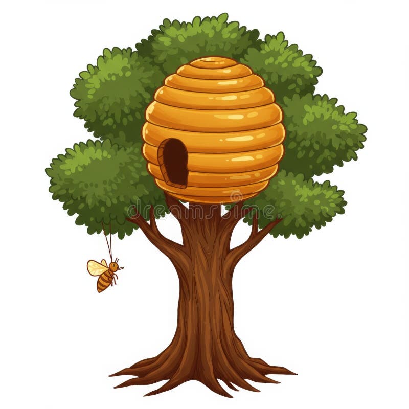 Beehive on a Tree Coloring Page for Kids Stock Vector - Illustration of ...
