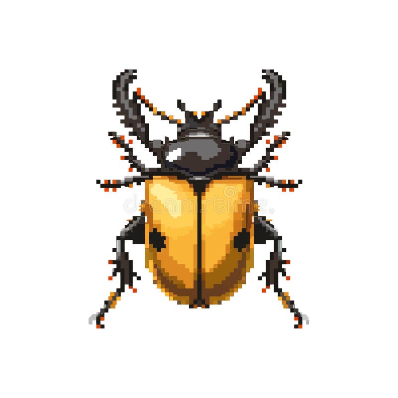 Pixel Art Beetle with Yellow Shell and Black Legs. Vector Icon Design ...