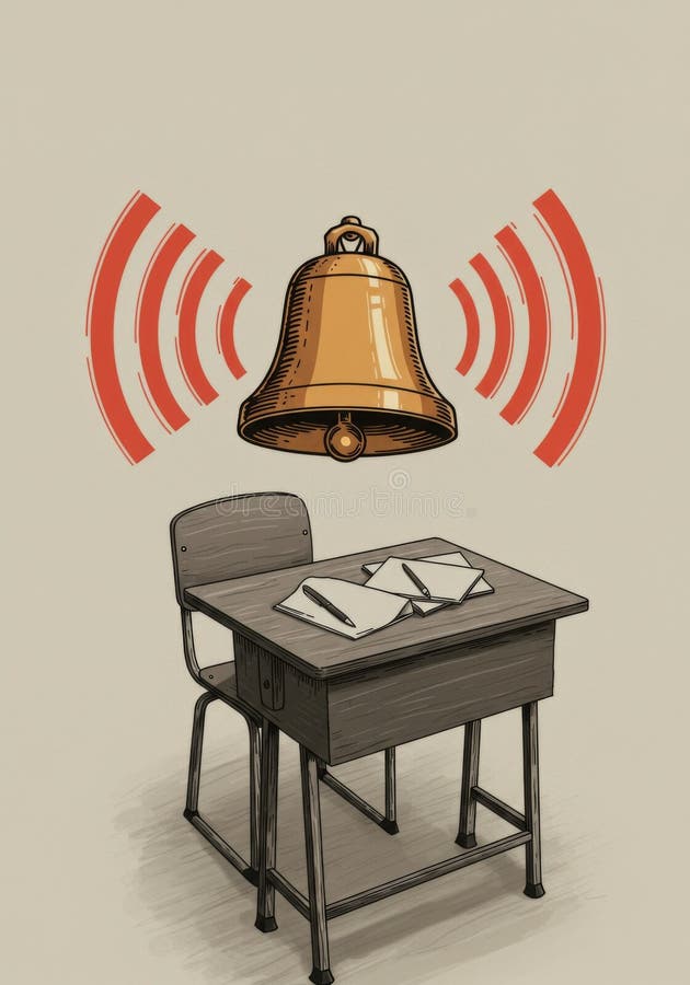 Pixel Art Bell Over School Desk: Digital Notification Stock ...