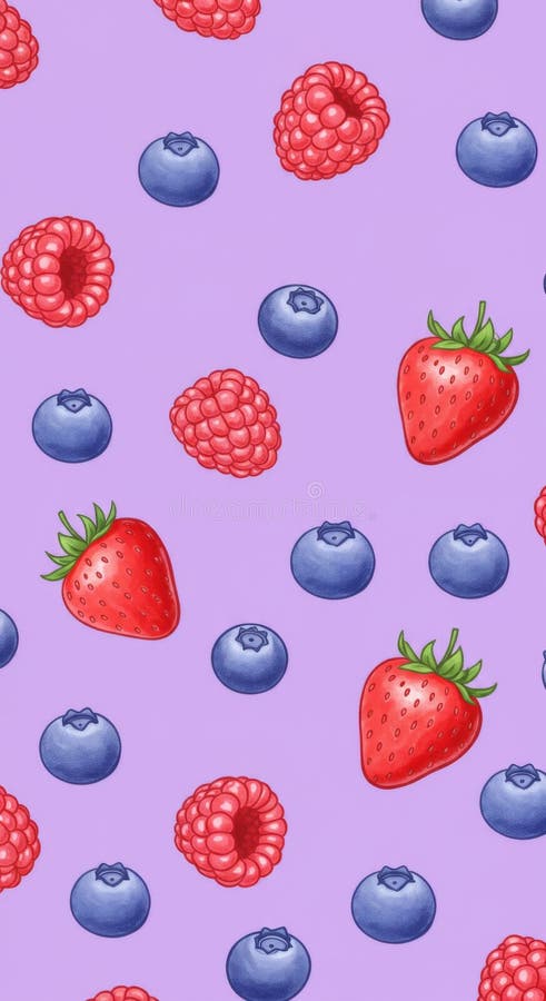Pixel Art Berry Pattern: Red Strawberries Blueberries Raspberries on ...