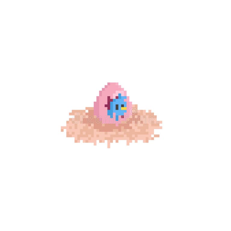 Pixel Bird in the Pink Egg with Nest.Easter Day.8bit. Stock ...
