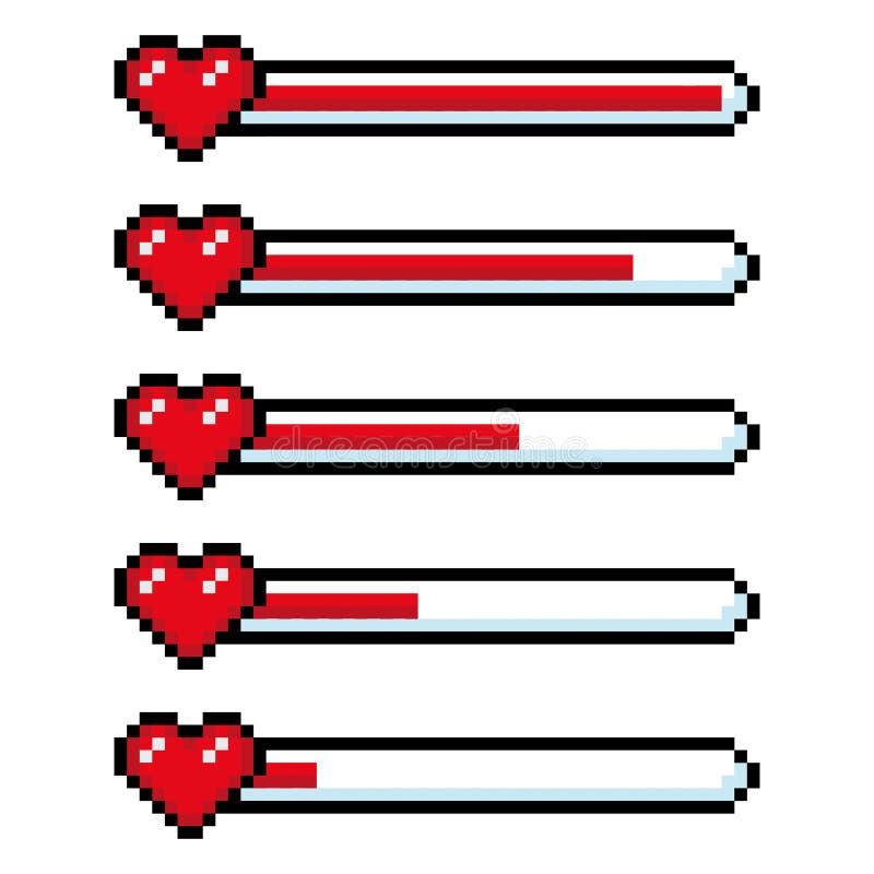 Pixel Art 8-bit Heart Love Loading Set Isolated Vector Illustration ...