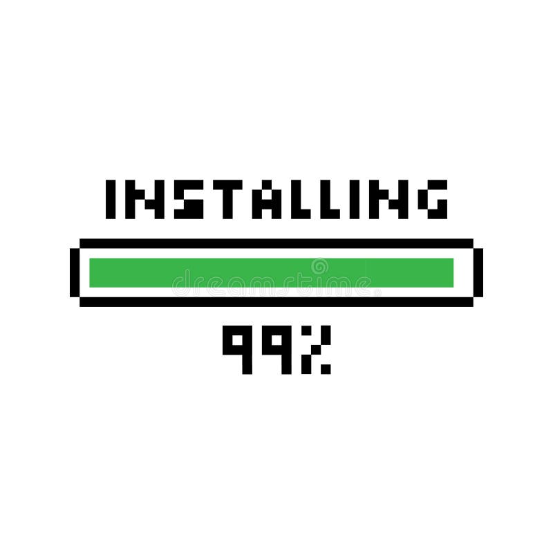 Pixel Art 8-bit Installing Green Loading Bar with Loading Status 99 ...