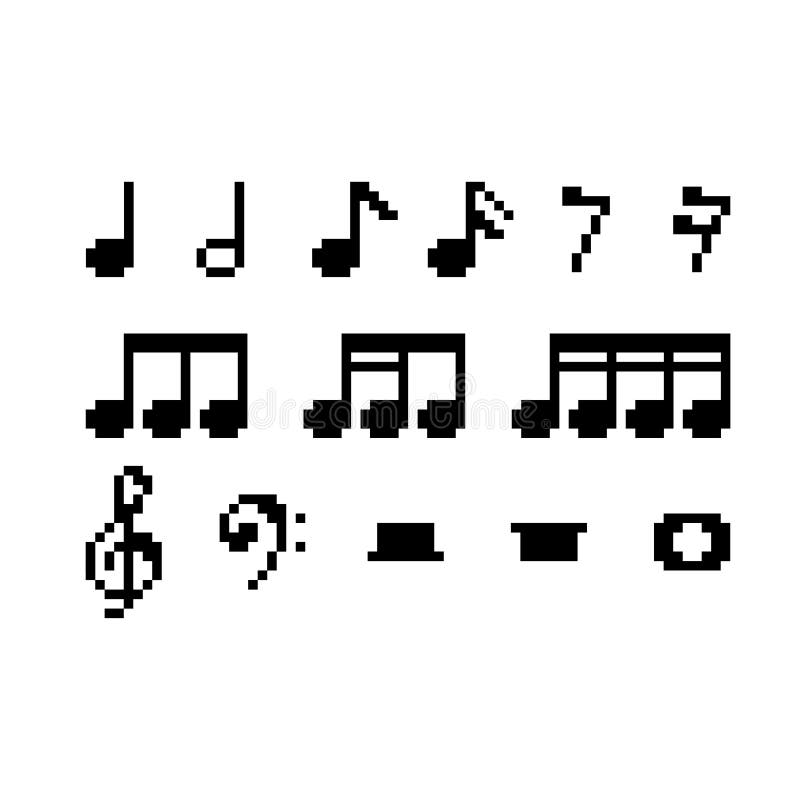 Pixel Art 8-bit Set of Musical Notes - Isolated Vector Illustration ...