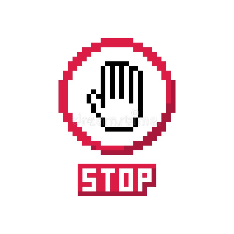 Pixel Art 8-bit Simple Red Stop Traffic Sign with Hand Gesture and Stop ...
