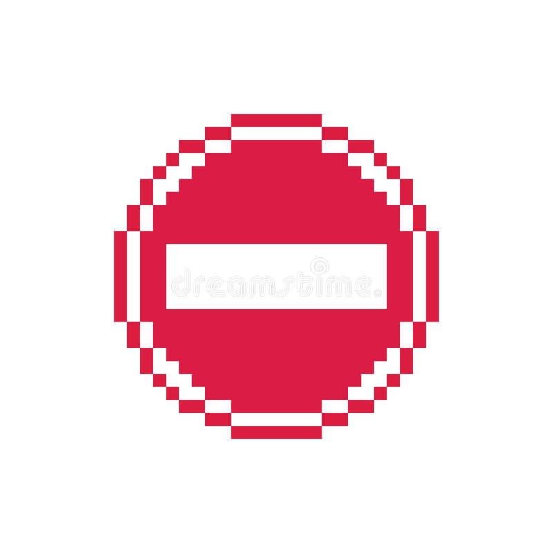 Pixel Art 8-bit Red Sign Caution COVID-19, Stop Coronavirus on White ...