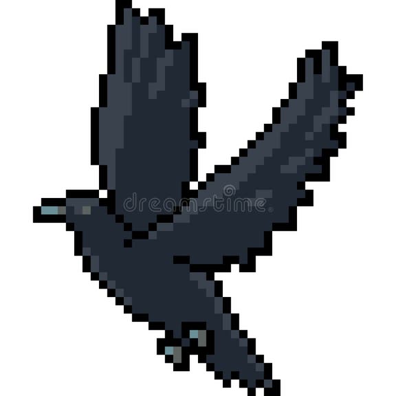 Pixel art black crow fly stock vector. Illustration of vector - 265893473