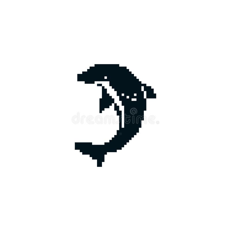 Pixel Art Black Dolphin Silhouette. Minimalistic Dolphin Icon in ...