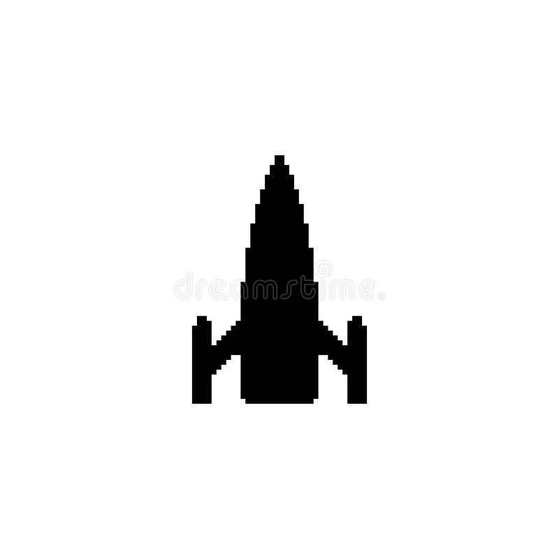 Pixel Art Black Rocket Silhouette. Minimalistic Rocket Icon in Retro ...