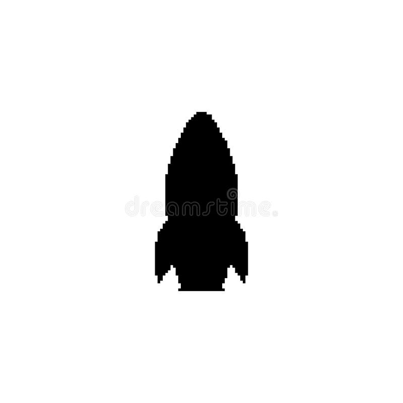 Pixel Art Black Rocket Silhouette. Minimalistic Rocket Icon in Retro ...