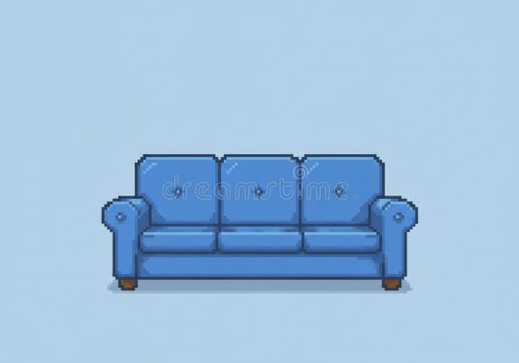 Pixel Art Blue Couch Illustration on Light Blue Background Stock ...