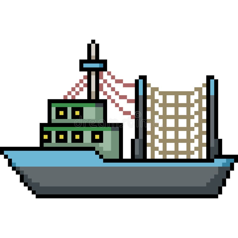 Pixel Art of Blue Fisherman Boat Stock Vector - Illustration of pixel ...