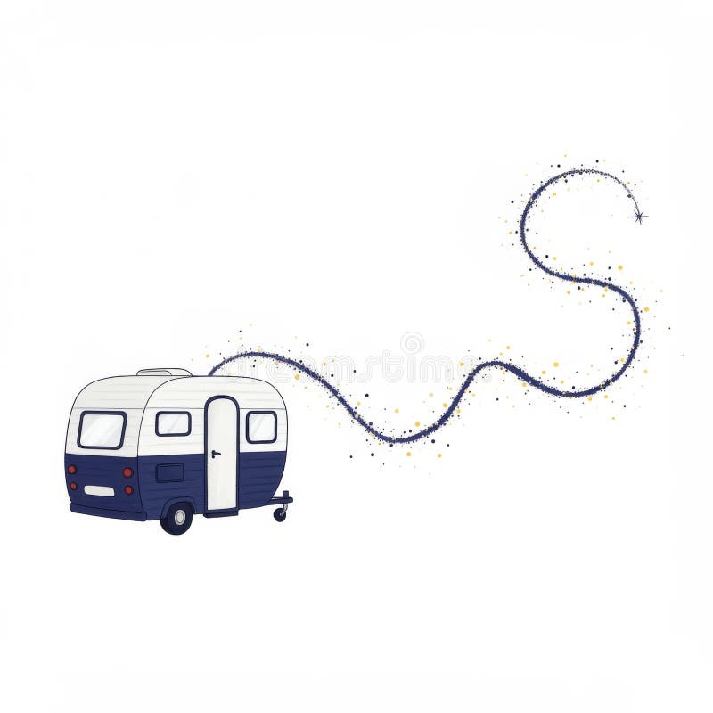 Pixel Art Blue and White Caravan Trailer on White Background with Black ...