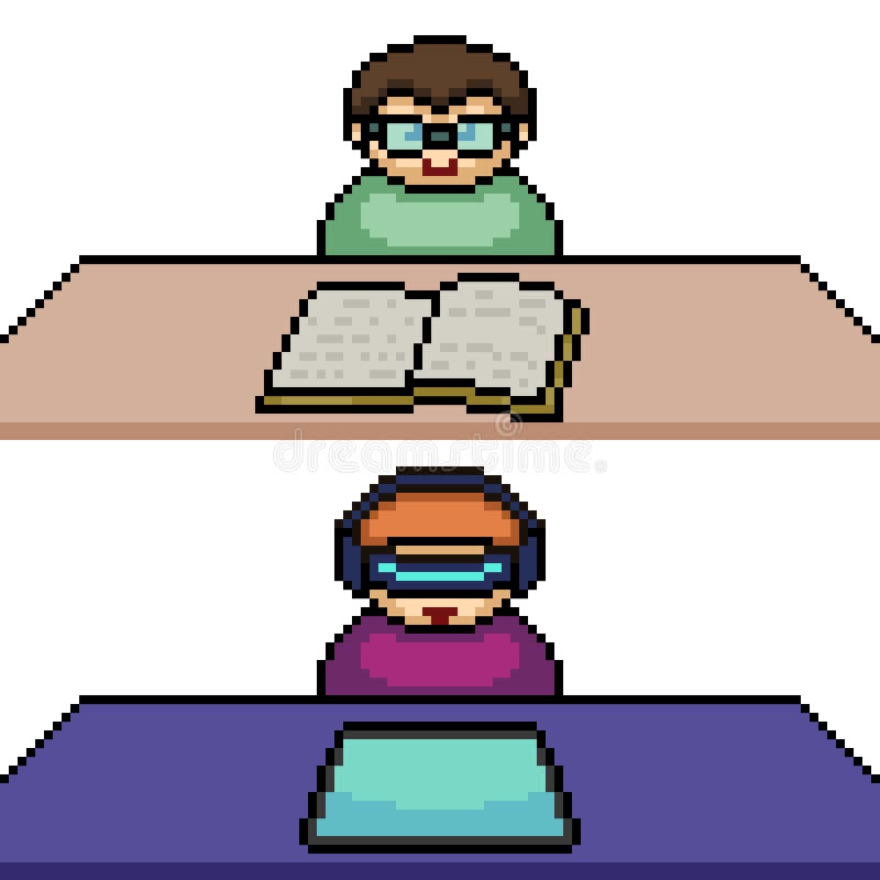 Pixel art boy study desk stock vector. Illustration of read - 260778964