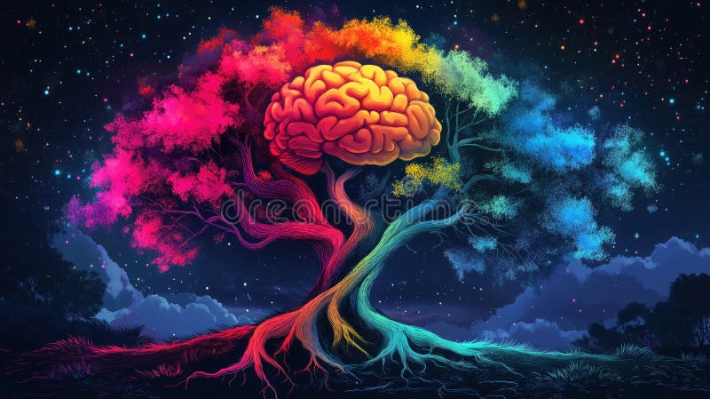 Pixel Art Brain Tree in Vibrant Colors Stock Illustration ...