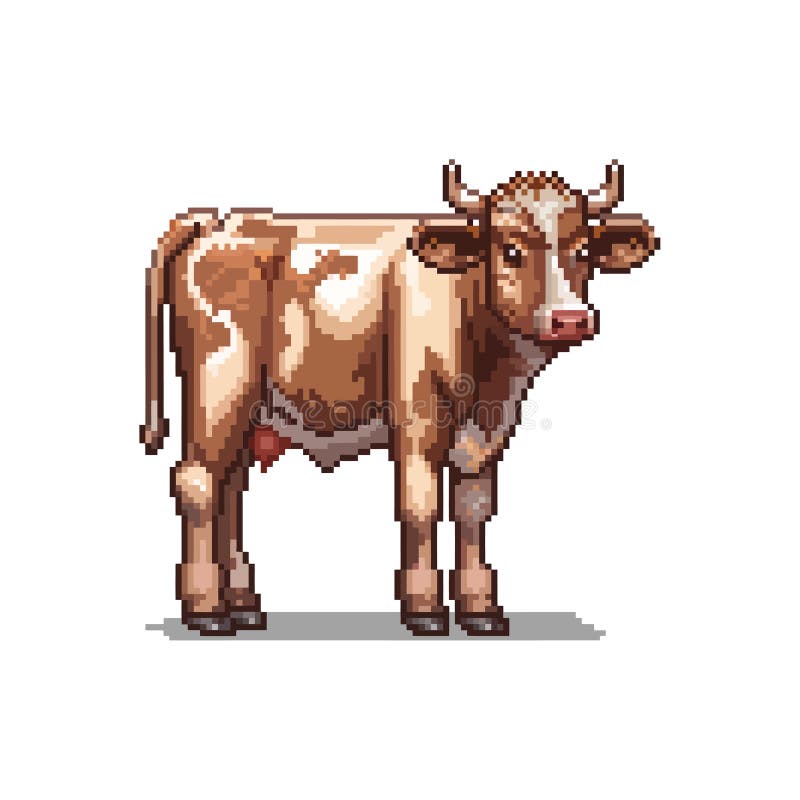 Pixel Art Brown Cow with Light Spots. Vector Icon Design Stock ...
