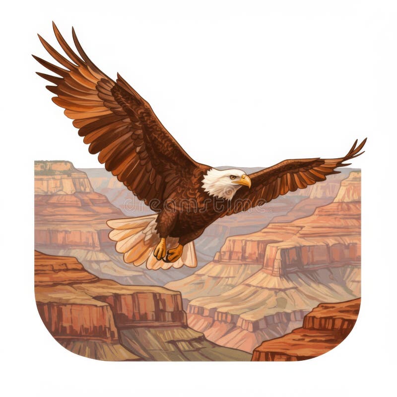 Pixel Art Brown Eagle Soaring Over Grand Canyon with Desert Landscape Stock Illustration ...