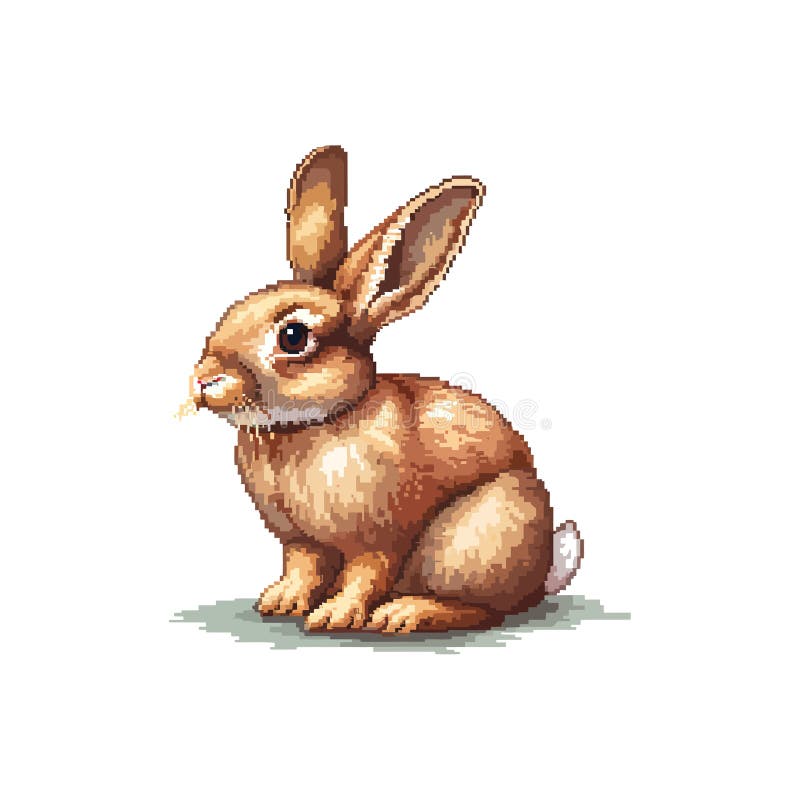 Pixel Art Brown Rabbit Sitting with Attentive Posture. Vector Icon ...