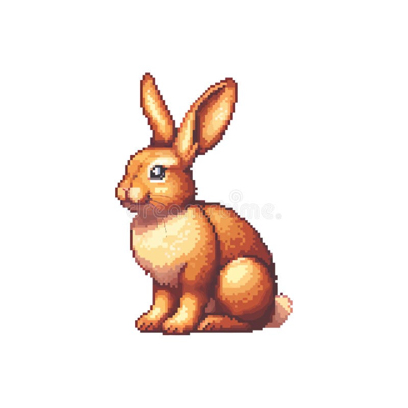 Pixel Art Brown Rabbit with Upright Ears. Vector Icon Design Stock ...