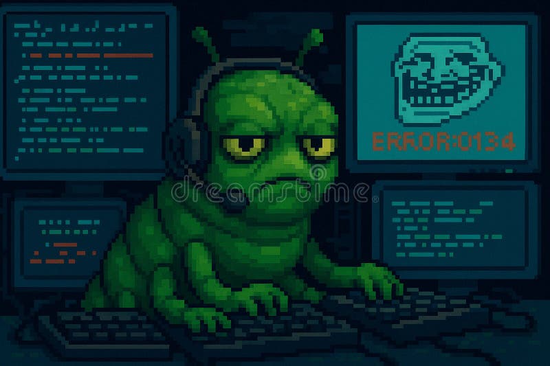 Pixel Art Bug Debugging at a Computer Stock Illustration - Illustration of gamer, headset: 375194755