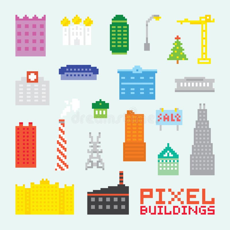 Pixel Art Buildings Vector Set Stock Vector - Illustration of estate ...