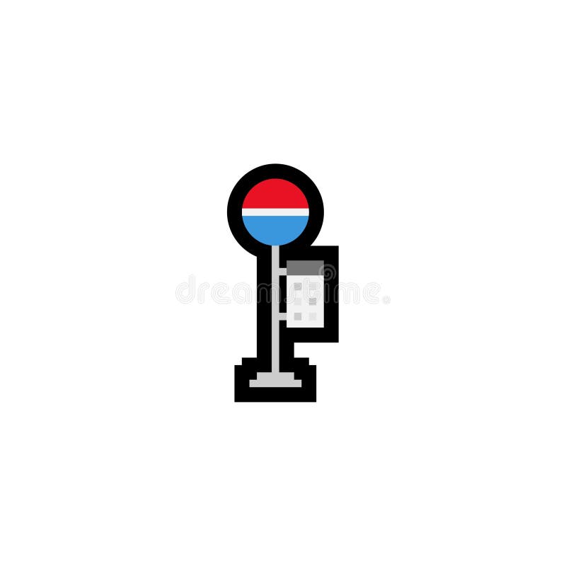 Pixel Art Bus Stop Sign and Timetable Stock Illustration - Illustration ...