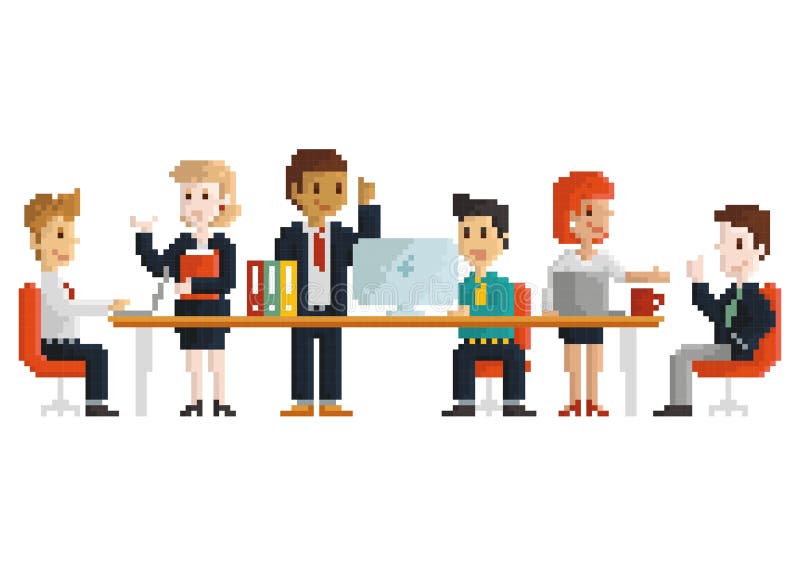 Pixel Art Business Workplace. Vector Illustration Decorative Design ...
