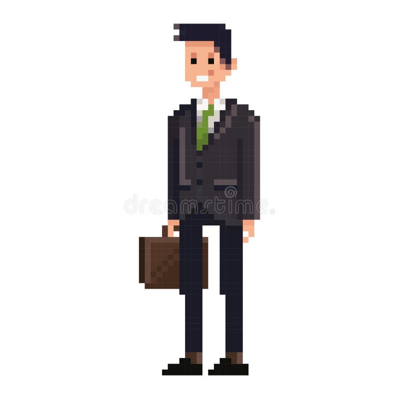 Pixel Art Businessman at Work. Vector Illustration Decorative Design ...