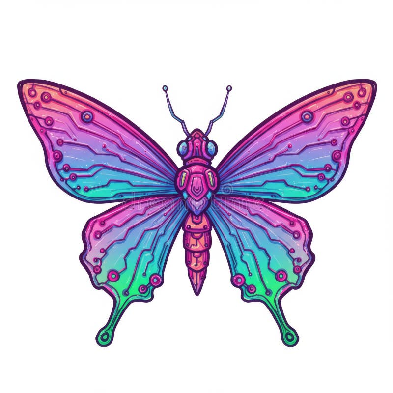 Pixel Art Butterfly with Pink Blue Green Gradient Wings Stock ...