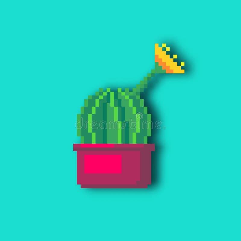 Pixel Art Cactus Tilesets And Plants. Vector Game Stock Vector ...