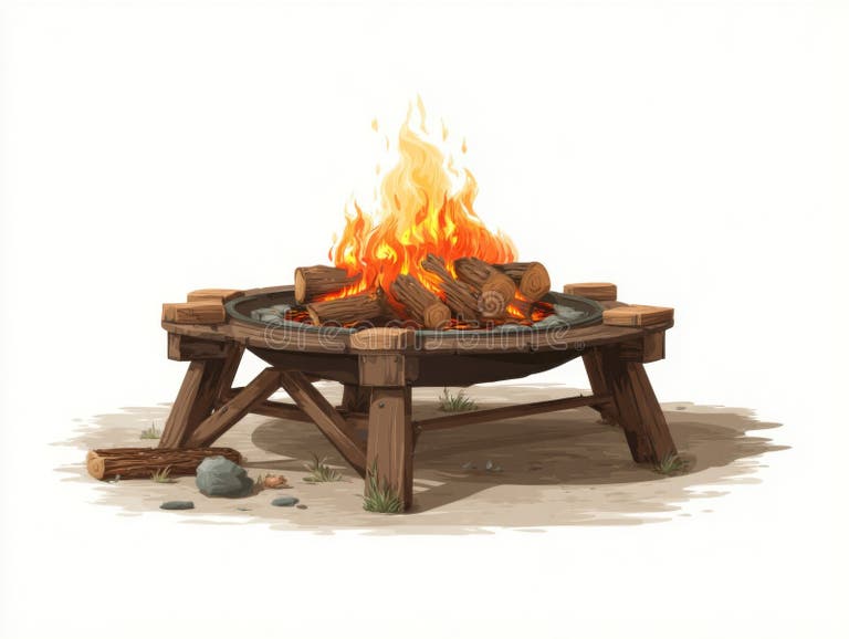 Pixel Art Campfire with Burning Logs on Wooden Fire Pit Stock ...