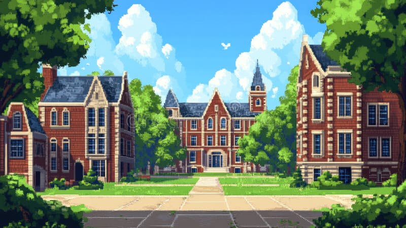 Pixel art campus scene stock illustration. Illustration of scenery ...