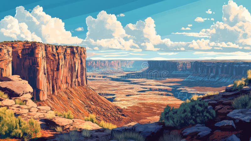 Pixel Art Canyon Landscape Viewpoint Stock Illustration - Illustration ...
