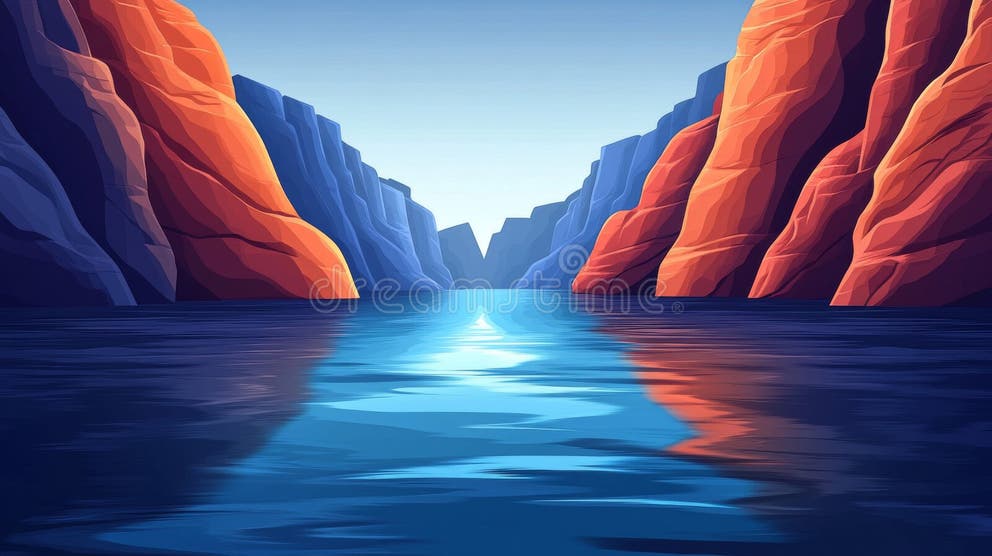 Pixel Art Canyon River Landscape Stock Illustration - Illustration of ...