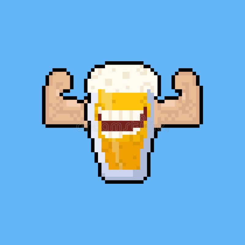 Pixel Art Cartoon Beer Mug Character Flex the Muscle. Stock Vector ...