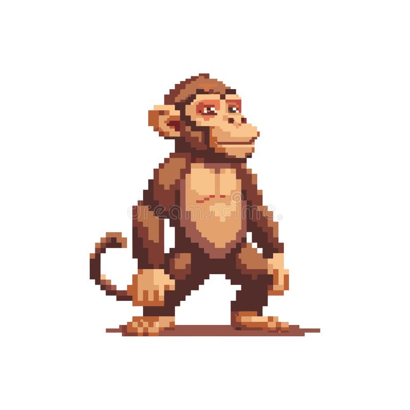 Pixel Art Cartoon Monkey Standing on White Background. Vector ...