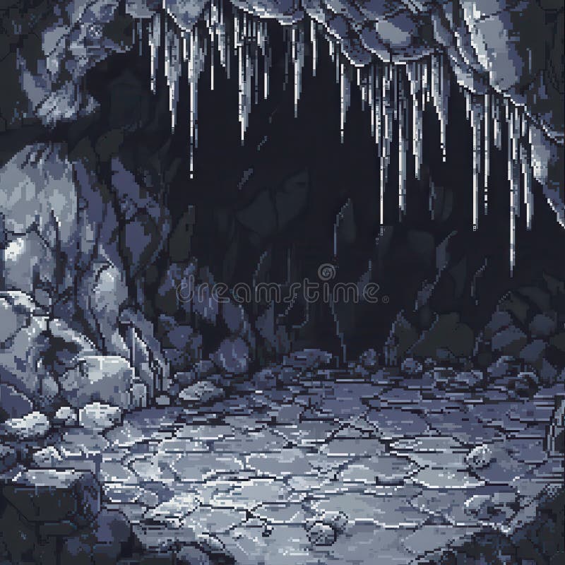 Pixel Art Cave Interior with Dramatic Stalagmites and Stalactites ...