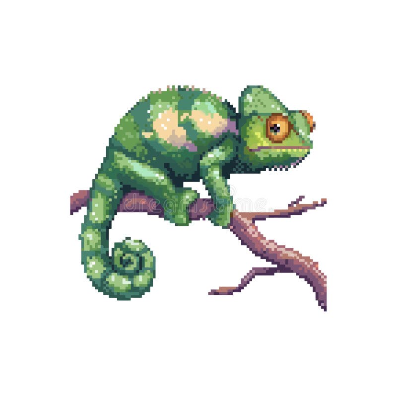 Pixel Art Chameleon on Tree Branch. Vector Illustration Design Stock ...