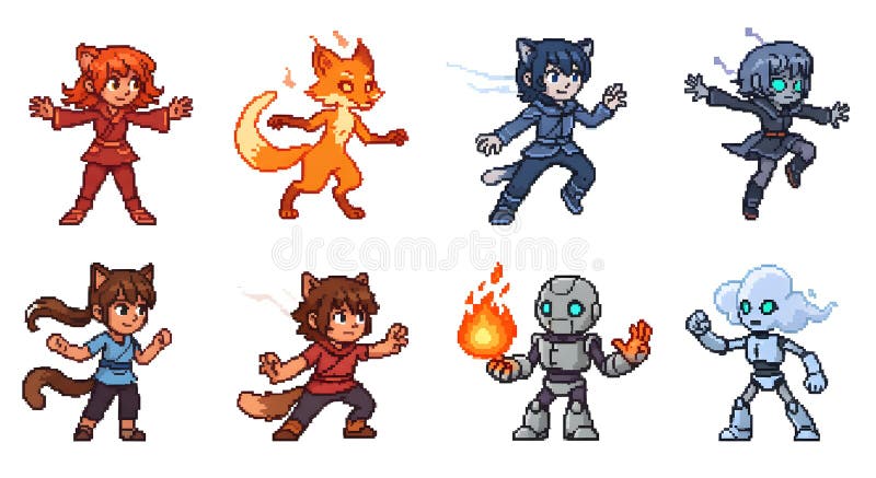 Pixel Art Character Set stock illustration. Illustration of earth ...