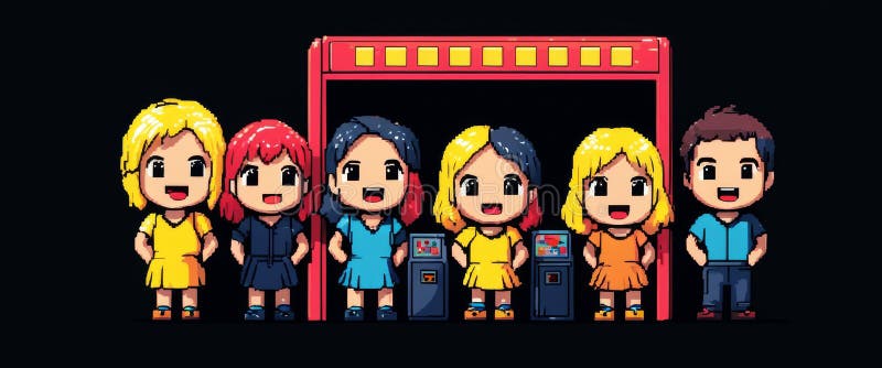 Pixel Art Characters in Arcade Game Setting Stock Image - Image of ...