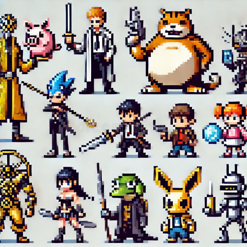 Pixel Art Characters Characters Created with Visible Pixels Remi Stock ...