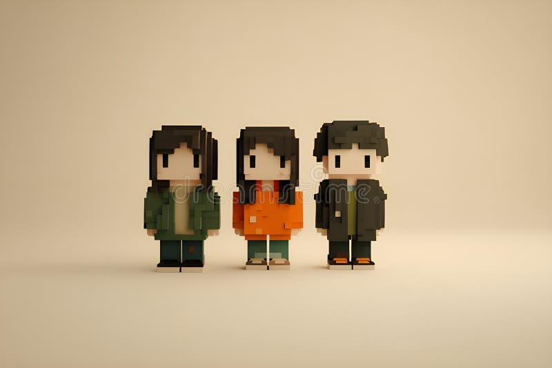 Pixel Art Characters Standing Together in a Virtual World Stock ...
