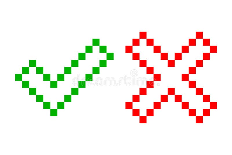 Pixel Art Check Mark and Cross Mark. Tick and Cross Sign. Vector ...
