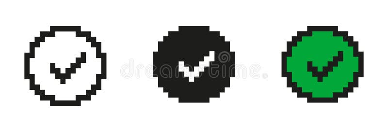 Pixel Art Checkmark in Circle Icon Set. Pixelated Checkmark Inside ...