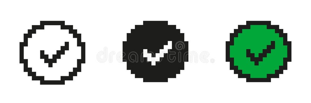 Pixel Art Checkmark in Circle Icon Set. Pixelated Checkmark Inside ...